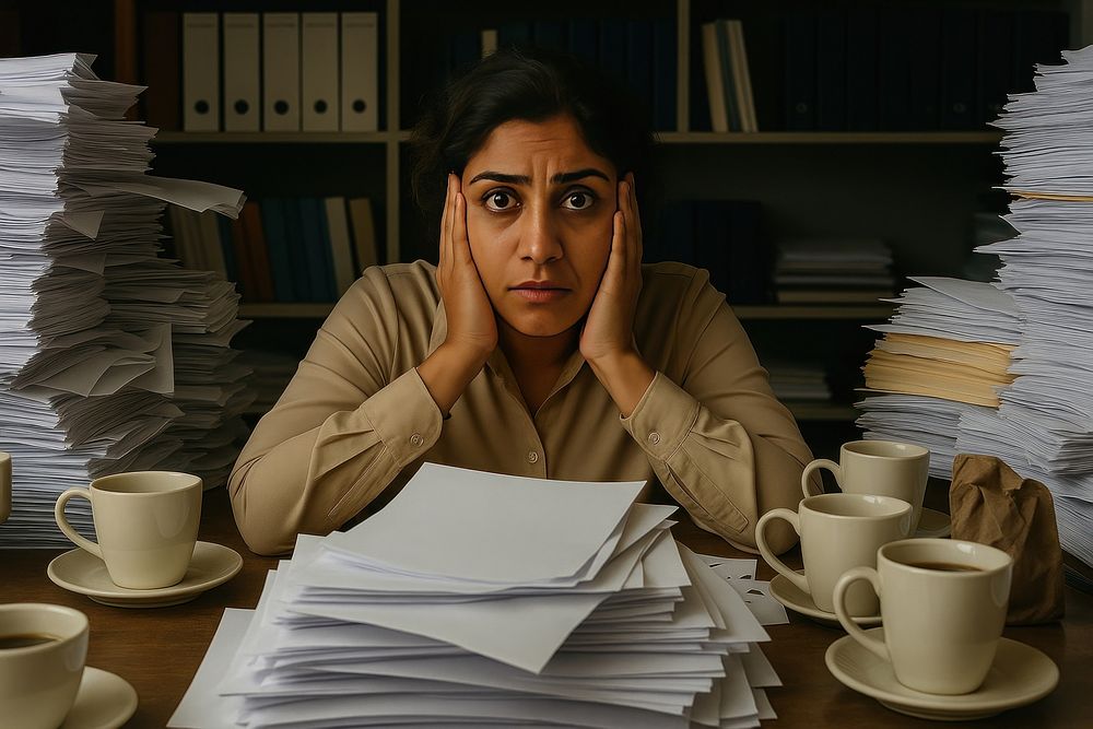 Overwhelmed office worker stress | Free Photo - rawpixel