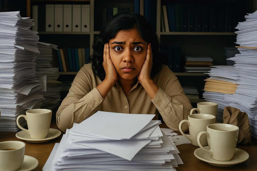 Overwhelmed office worker stress | Free Photo - rawpixel