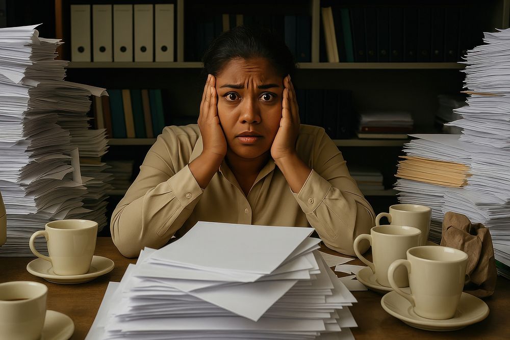 Overwhelmed office worker stress | Free Photo - rawpixel