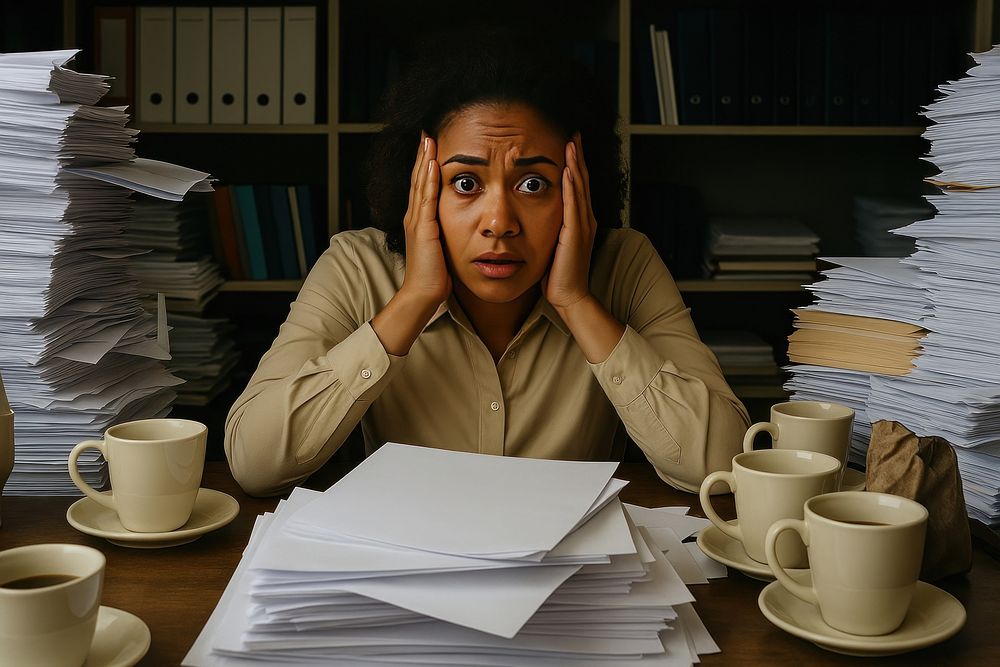 Overwhelmed office worker stress | Free Photo - rawpixel