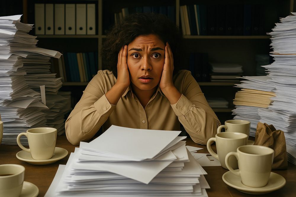 Overwhelmed office worker stress | Free Photo - rawpixel