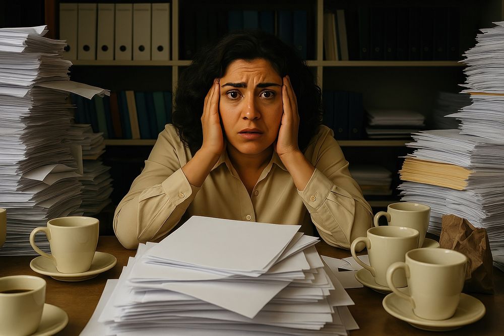 Overwhelmed office paperwork stress. | Free Photo - rawpixel