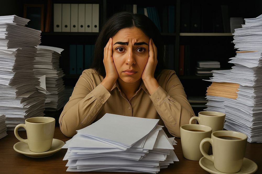 Overwhelmed office worker stress | Free Photo - rawpixel