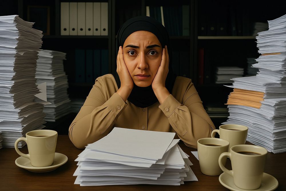 Overwhelmed woman with paperwork | Free Photo - rawpixel