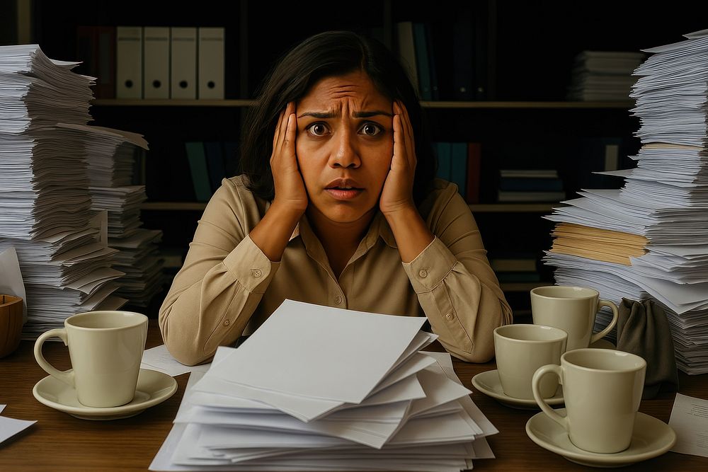 Overwhelmed office worker stress | Free Photo - rawpixel