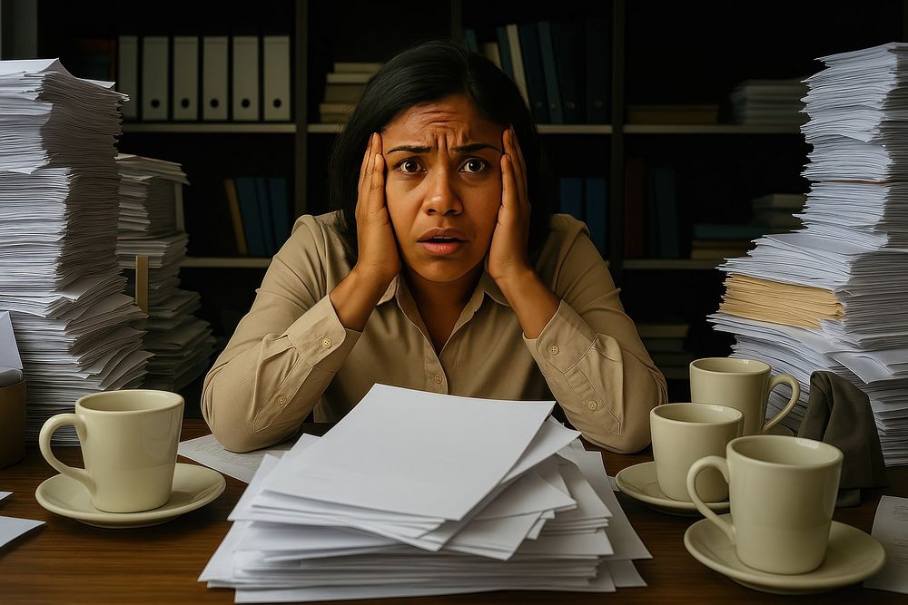 Overwhelmed office paperwork stress. | Free Photo - rawpixel