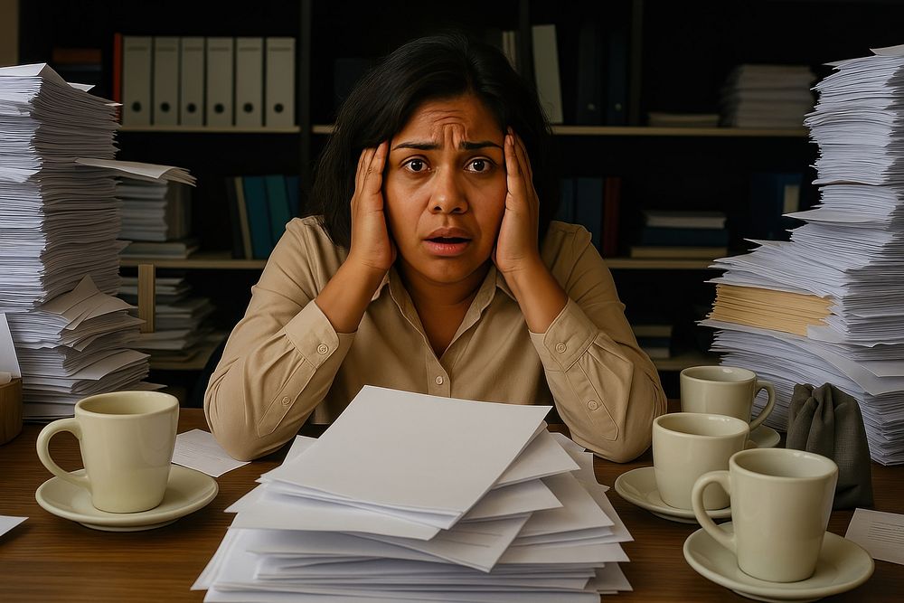 Overwhelmed office worker stress | Free Photo - rawpixel