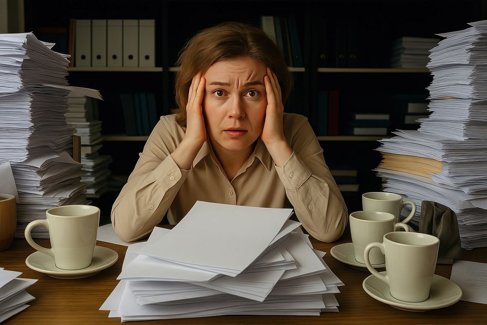 Overwhelmed office worker stress | Free Photo - rawpixel