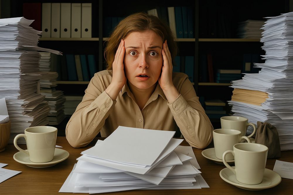 Overwhelmed office worker stress | Free Photo - rawpixel