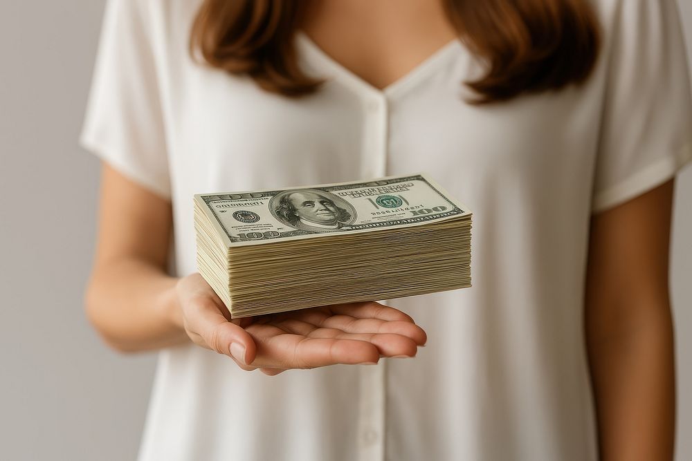 Woman holding stack of money. | Free Photo - rawpixel