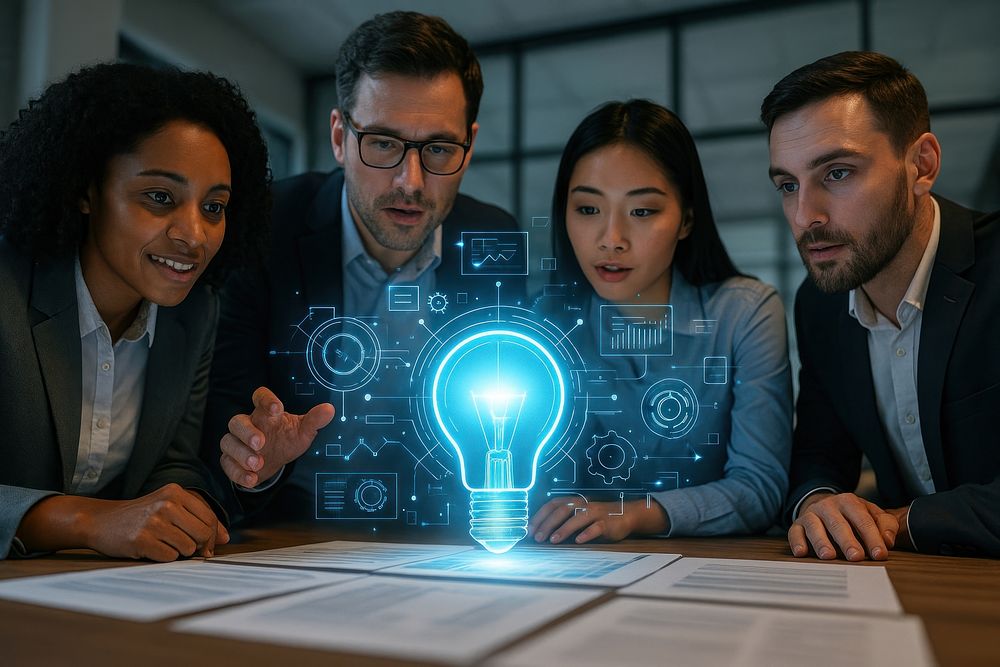 Team brainstorming innovative technology solutions. | Free Photo - rawpixel