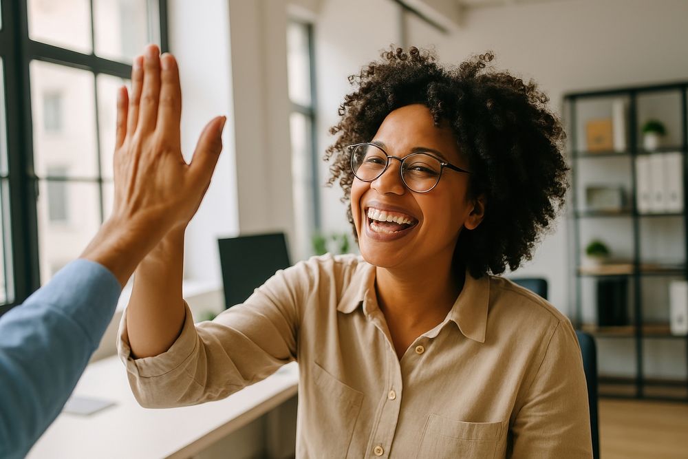 Joyful office high-five celebration | Free Photo - rawpixel
