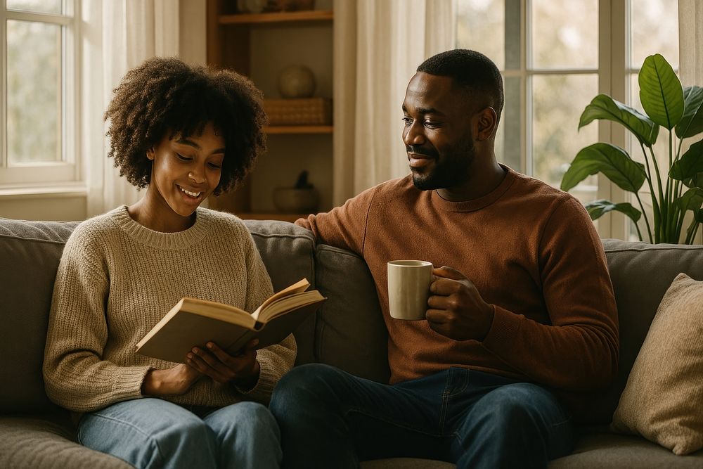 Cozy reading couple relaxing together. | Free Photo - rawpixel