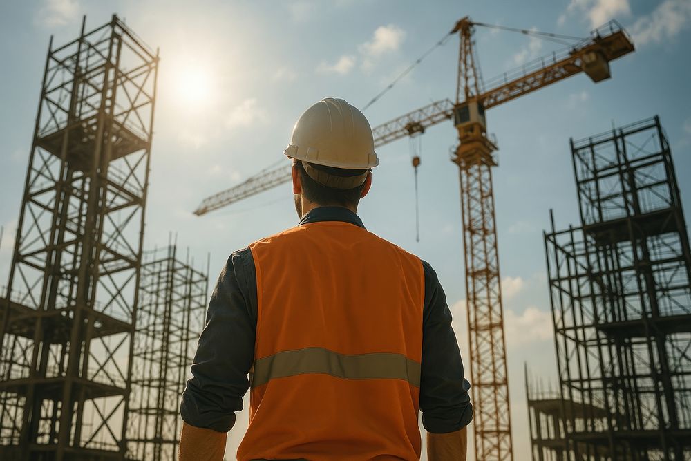 Construction site worker observing progress. | Free Photo - rawpixel