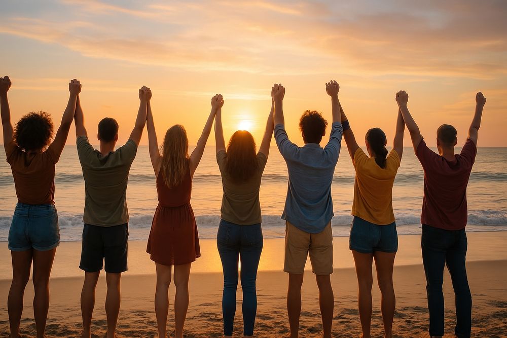 Friends united at sunset beach. | Free Photo - rawpixel