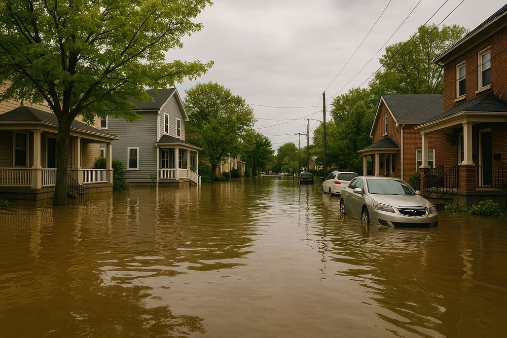Flooded suburban street scene. | Free Photo - rawpixel