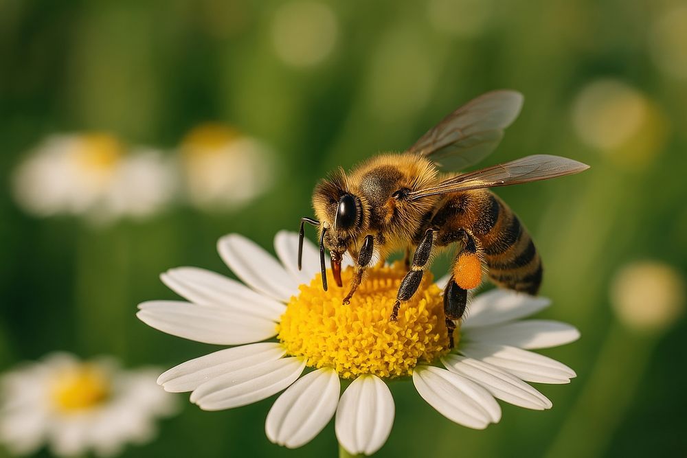 Bee pollinating vibrant daisy flower. | Free Photo - rawpixel
