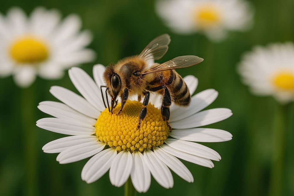 Bee pollinating vibrant daisy flower. | Free Photo - rawpixel