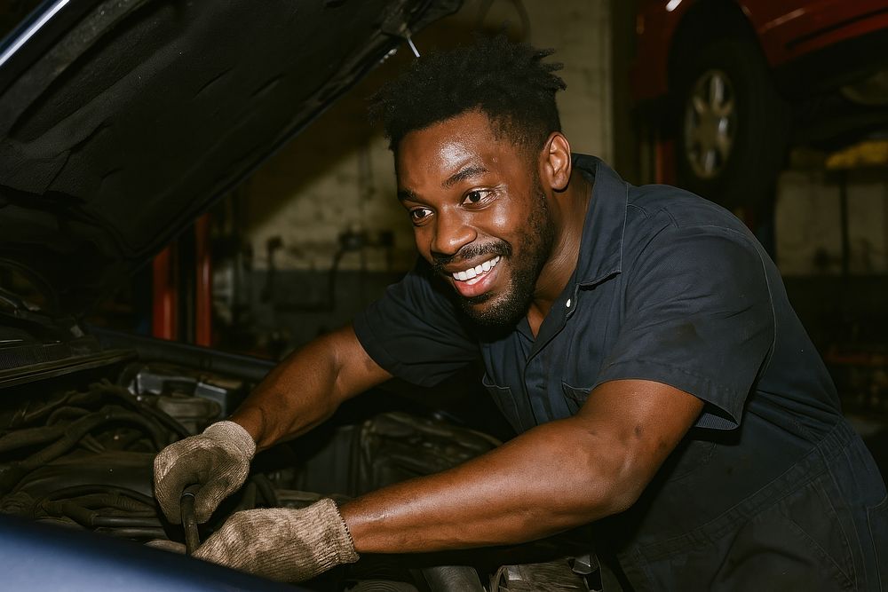 Mechanic smiling fixing car | Free Photo - rawpixel
