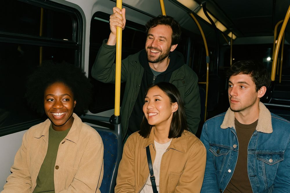 Friends enjoying night bus ride. | Free Photo - rawpixel