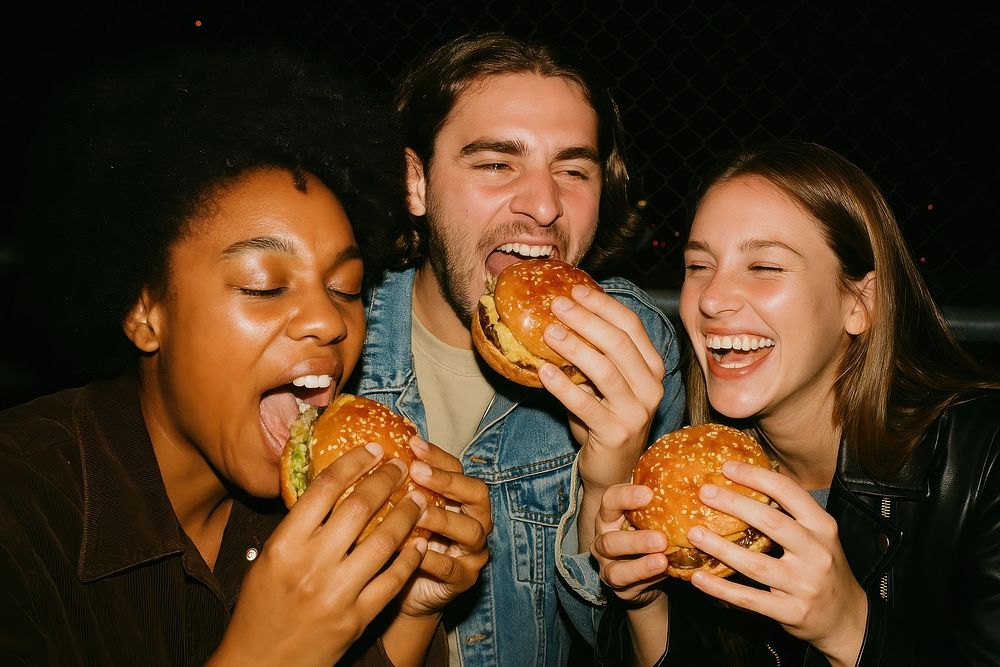 Friends enjoying delicious burgers together | Free Photo - rawpixel