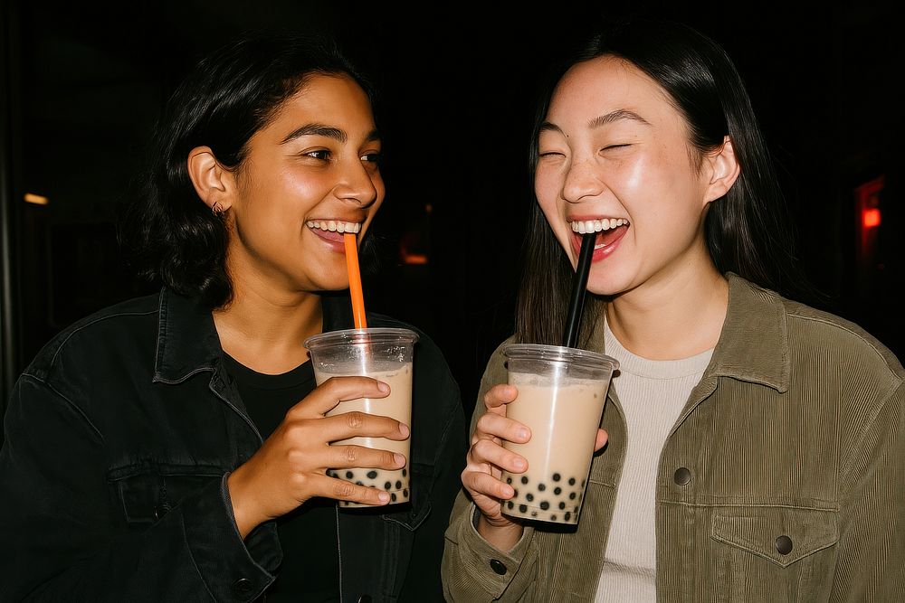 Friends enjoying bubble tea together. | Free Photo - rawpixel