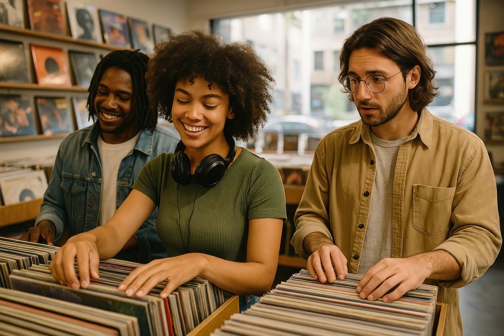Friends exploring vintage records. | Free Photo - rawpixel