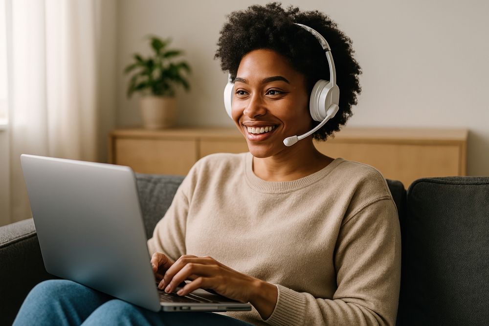 Happy woman using laptop. | Free Photo - rawpixel