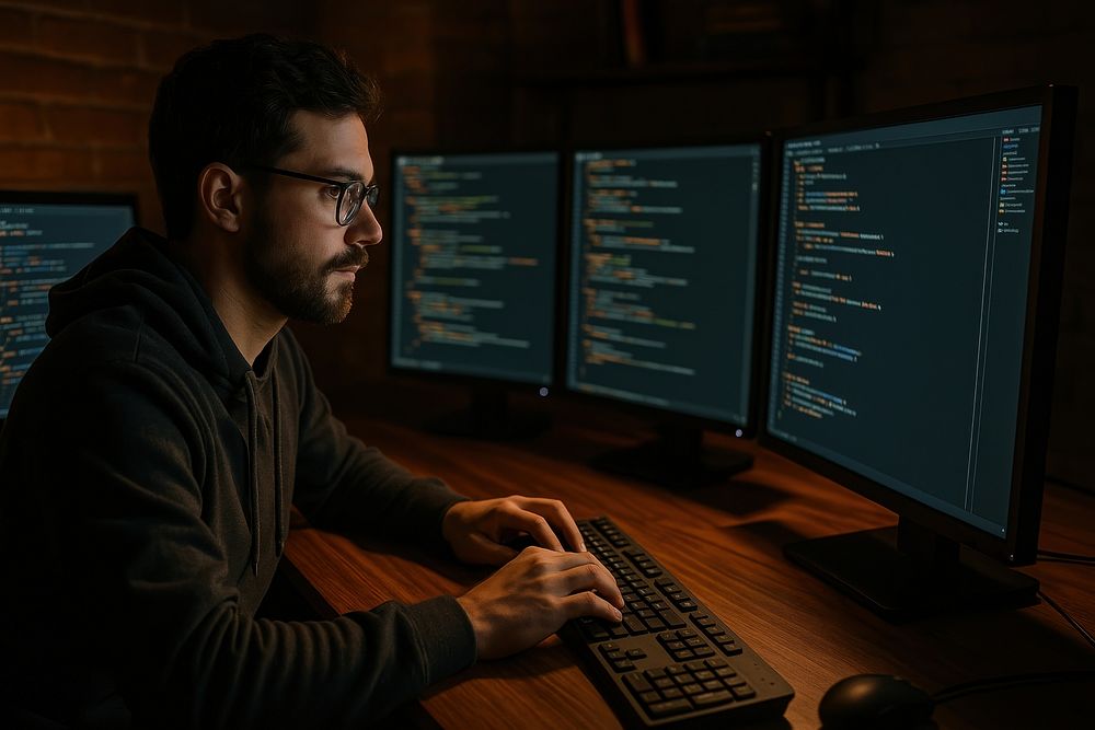 Focused programmer coding intensely. | Free Photo - rawpixel