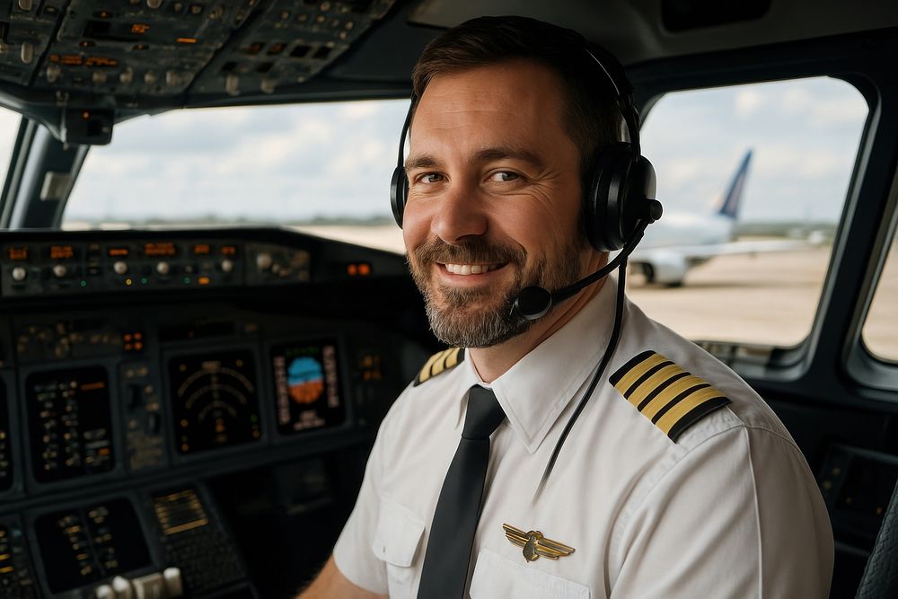Pilot smiling inside airplane cockpit. | Free Photo - rawpixel