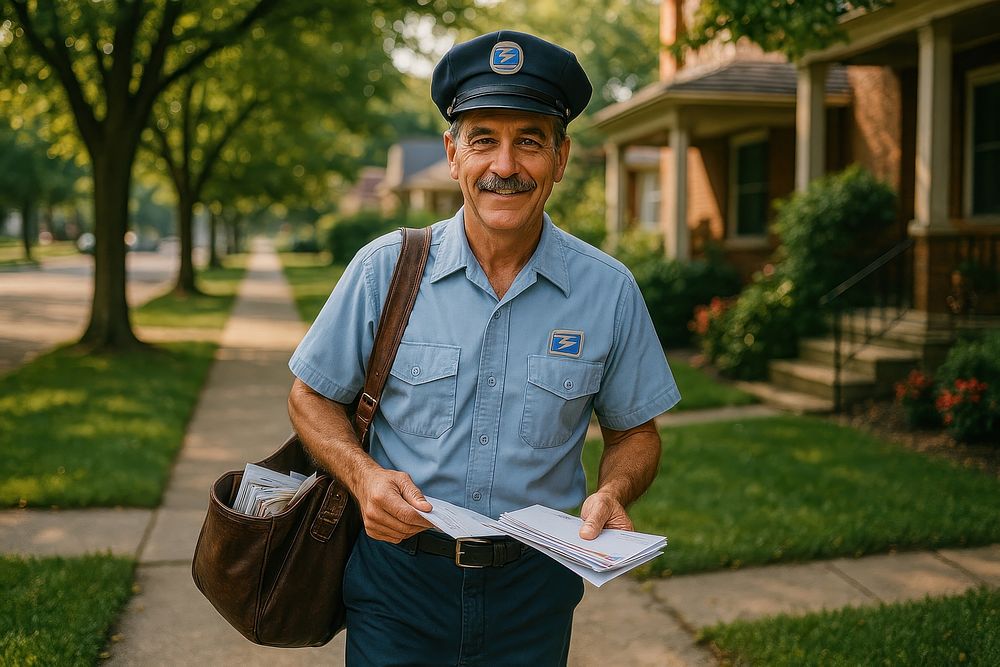 Smiling mailman delivering letters. | Free Photo - rawpixel