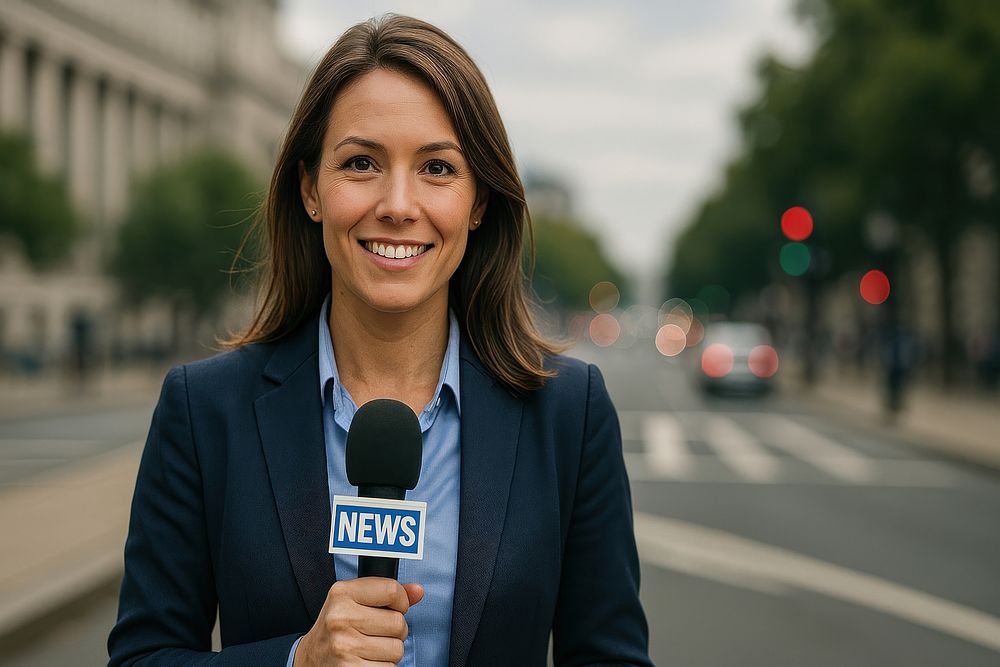 Confident reporter on street. | Free Photo - rawpixel
