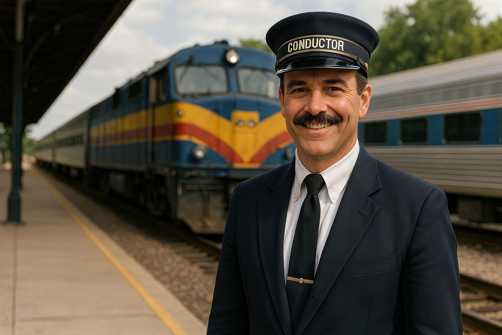 Train conductor smiling outdoors. | Free Photo - rawpixel