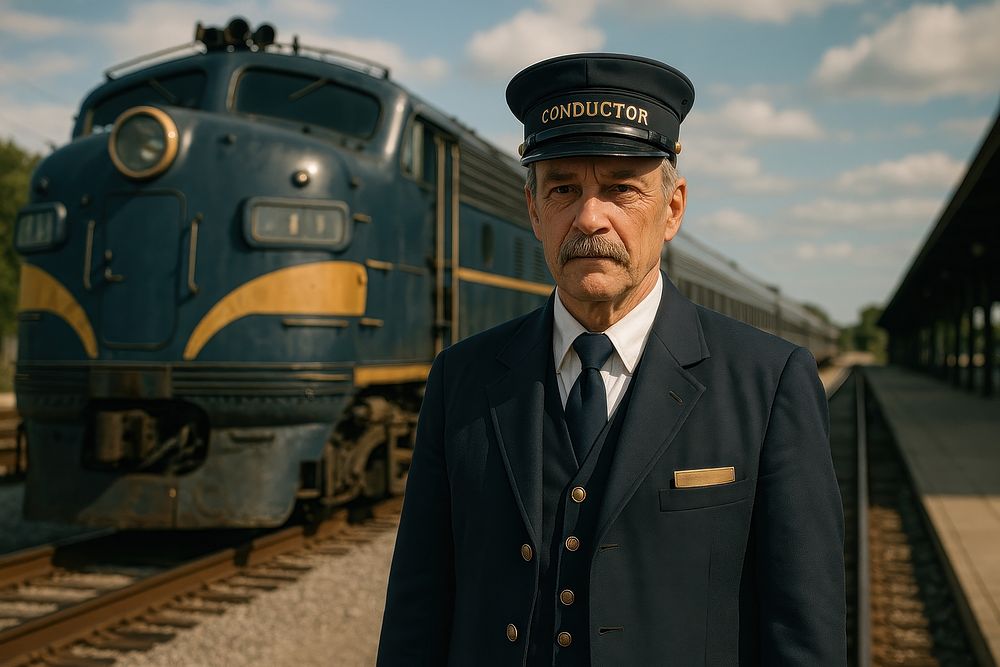 Vintage train conductor portrait. | Free Photo - rawpixel
