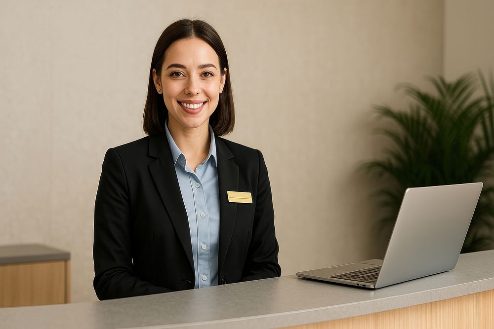 Professional receptionist at work desk. | Free Photo - rawpixel
