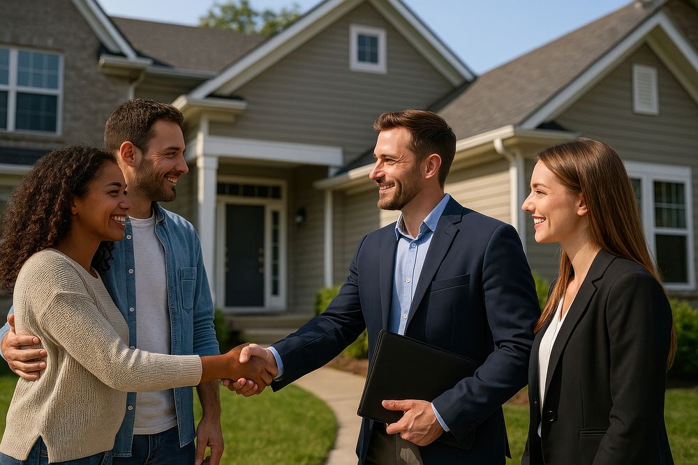 Real estate handshake outside home. | Free Photo - rawpixel
