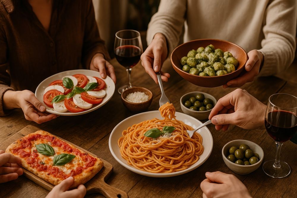 Italian dinner with friends sharing. | Free Photo - rawpixel