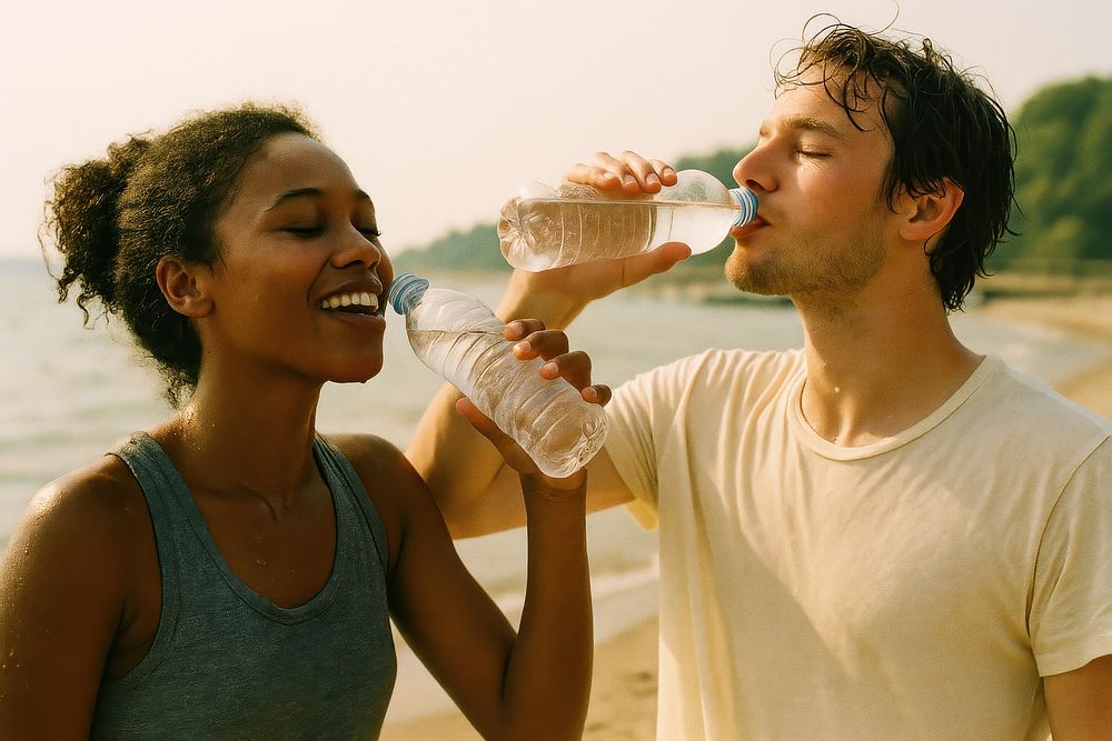 Refreshing hydration by beach | Free Photo - rawpixel