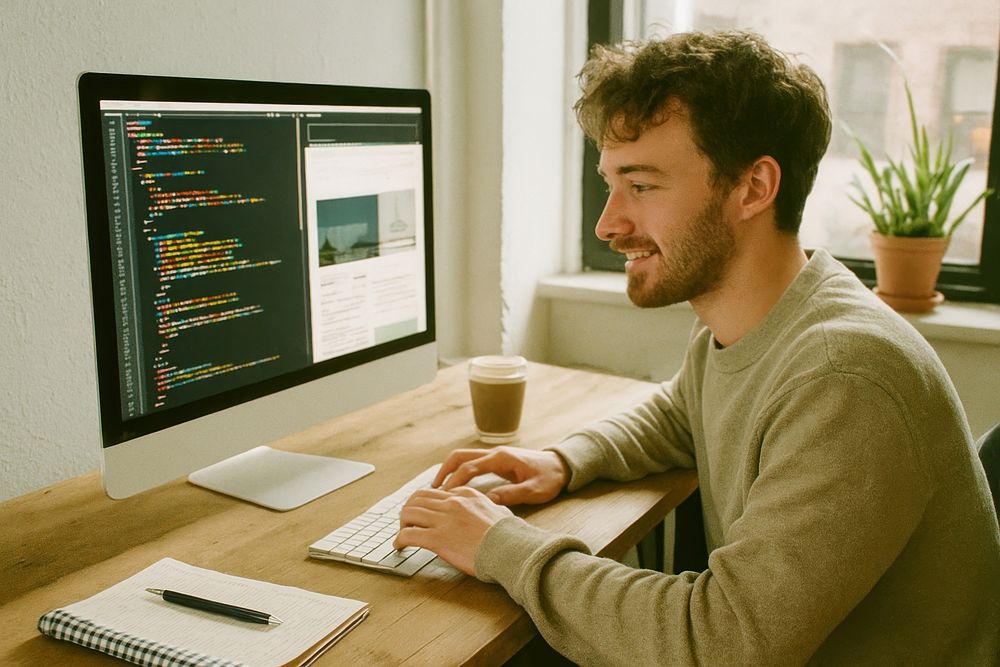 Developer coding at desk. | Free Photo - rawpixel