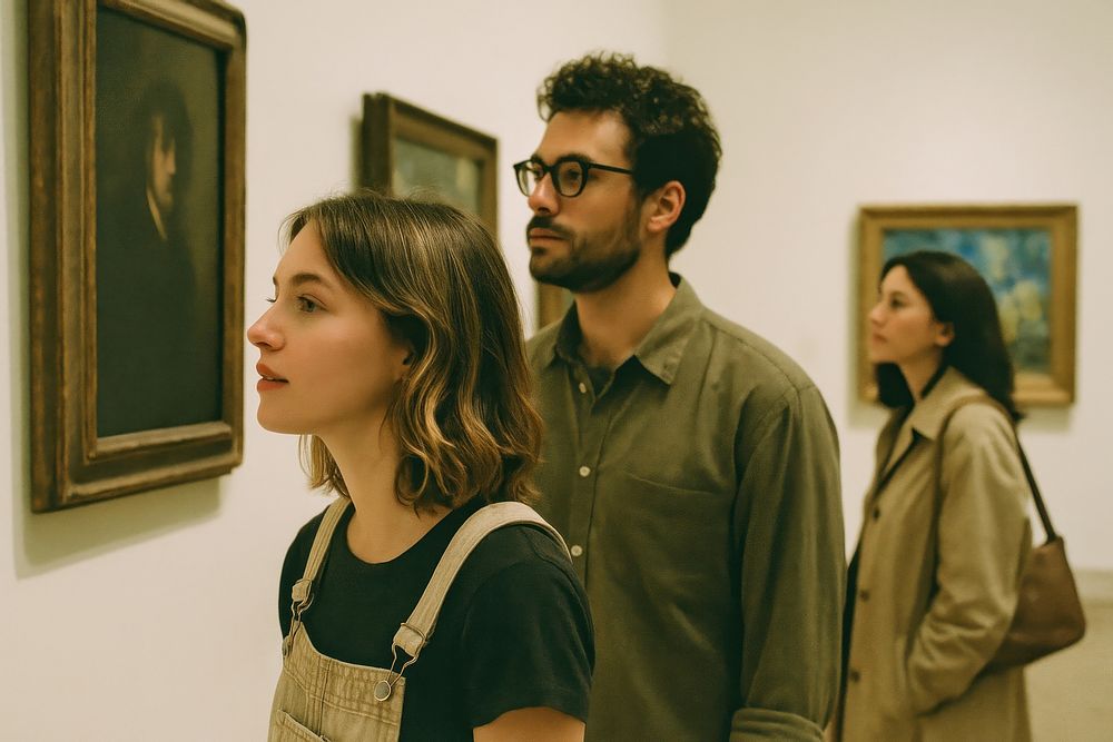 Art gallery visitors observing paintings | Free Photo - rawpixel