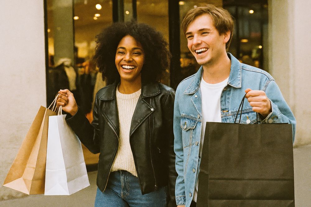 Happy shoppers with bags | Free Photo - rawpixel