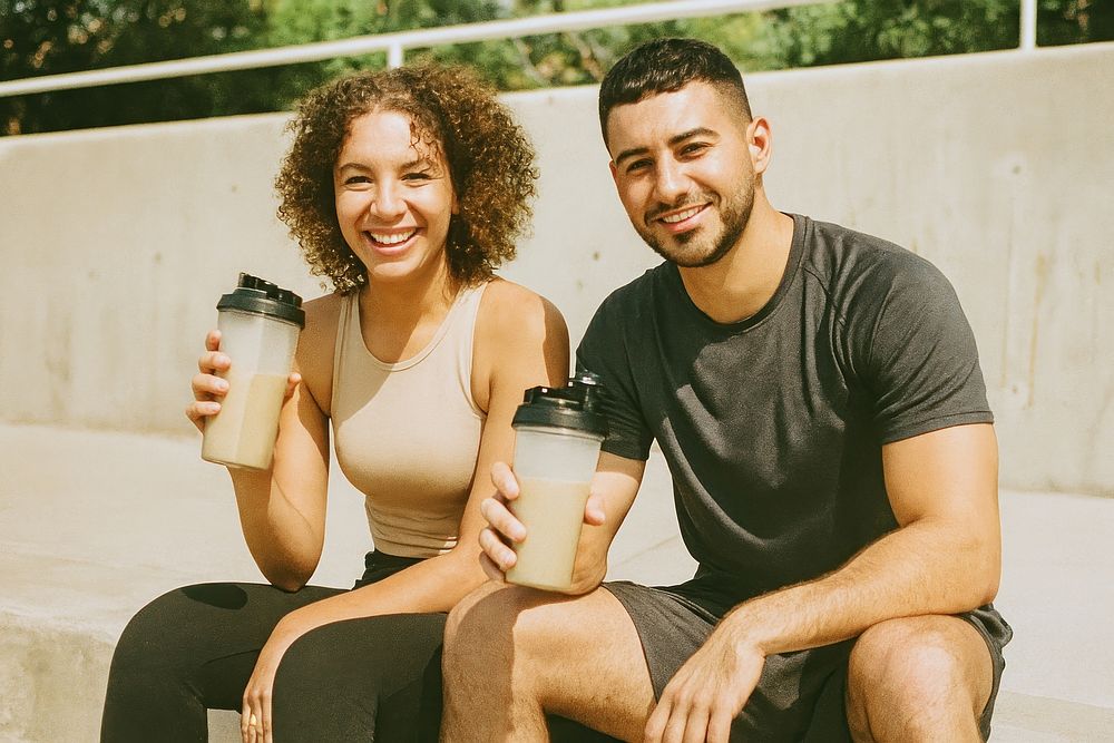 Smiling friends enjoy protein shakes | Free Photo - rawpixel