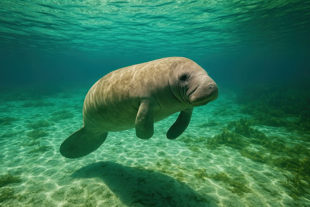 Gentle manatee underwater swimming. | Free Photo - rawpixel
