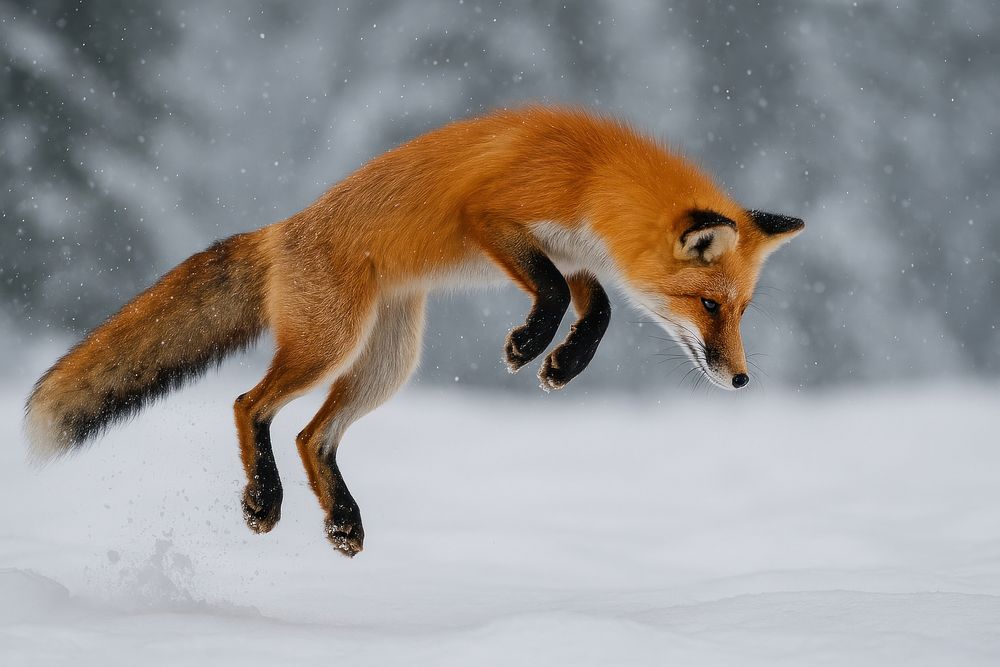 Fox leaping through snow | Free Photo - rawpixel