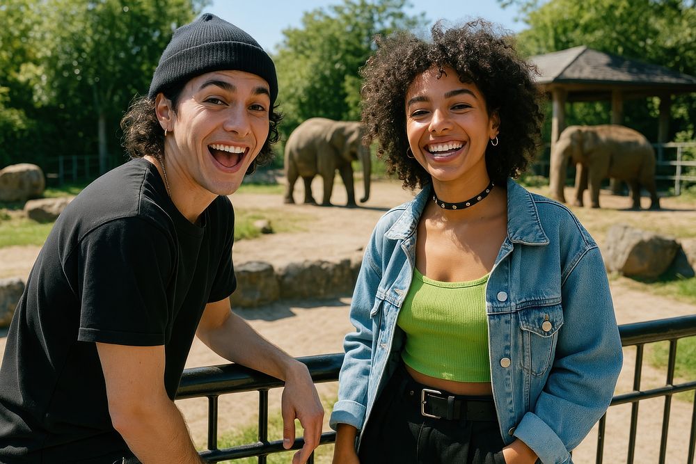 Joyful friends visiting elephants together. | Free Photo - rawpixel