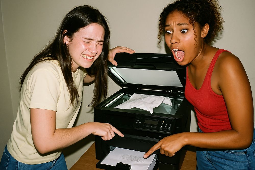 Surprised women using printer. | Free Photo - rawpixel