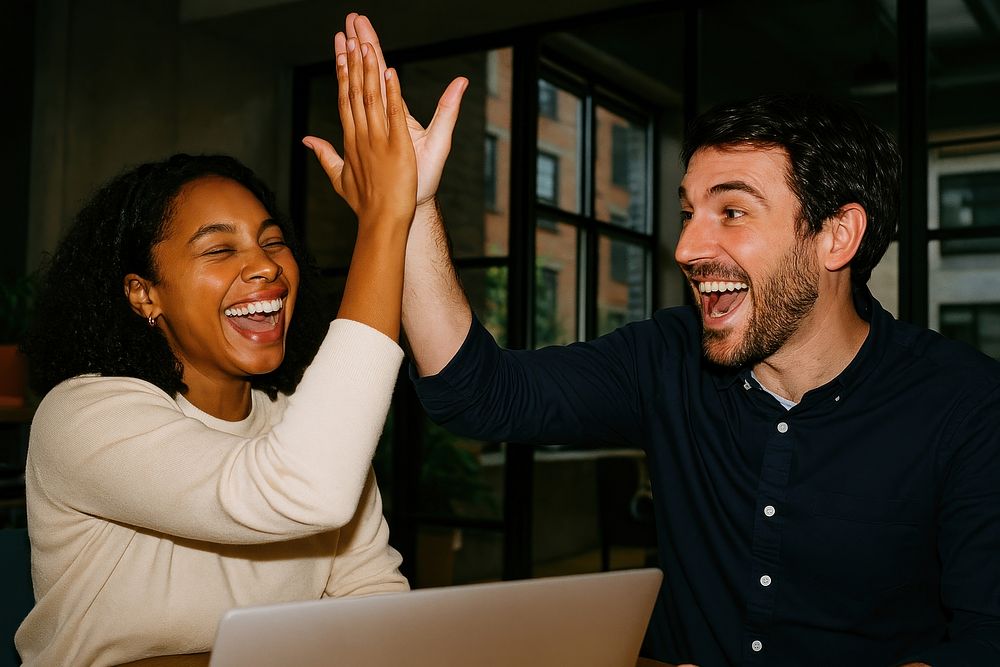 Joyful teamwork high-five success | Free Photo - rawpixel
