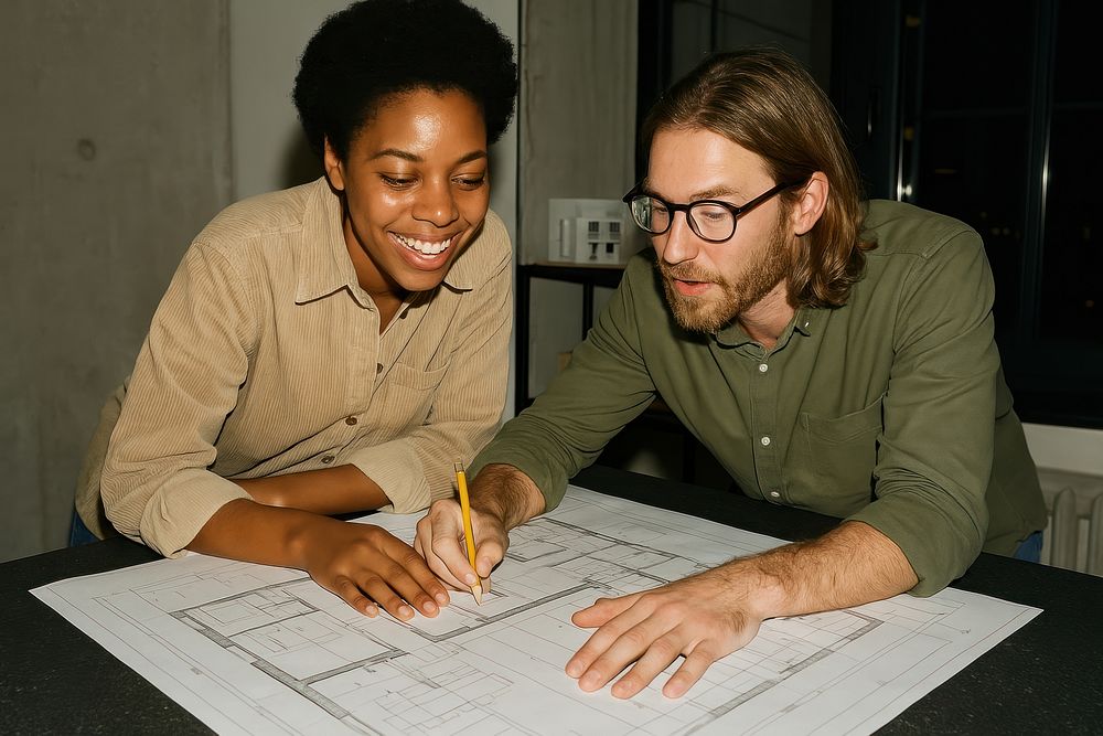 Collaborative architects reviewing blueprints. | Free Photo - rawpixel