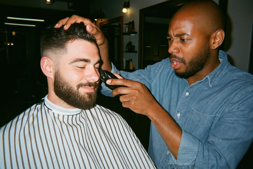Barber trims client's beard professionally. | Free Photo - rawpixel