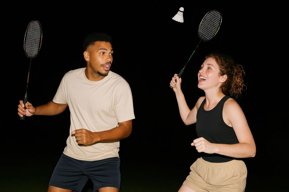 Night badminton fun players | Free Photo - rawpixel
